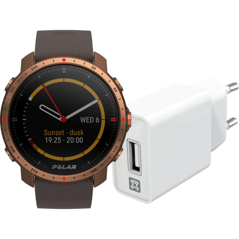 Polar Grit X Pro Brons/Bruin + XtremeMac Oplader 12W - Hardloop Horloge.com